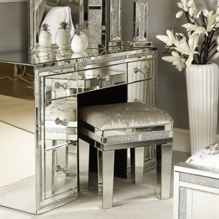 Diamond Glitz Mirrored Dressing Table Stool | Picture Perfect Home
