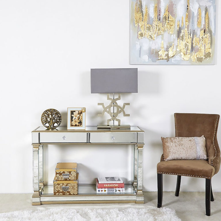 Athens Gold Mirrored 2 Drawer Console Table | Picture Perfect Home