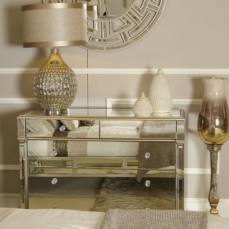 Athens Gold Mirrored 5 Drawer Chest of Drawers | Picture Perfect Home