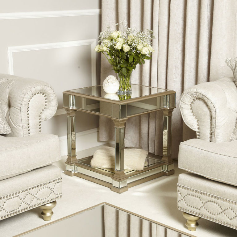 Athens Gold Mirrored End Side Table Ex Display | Picture Perfect Home