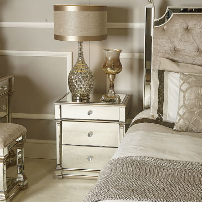 Athens Gold Mirrored 3 Drawer Chest Bedside Cabinet Bedside Table ...