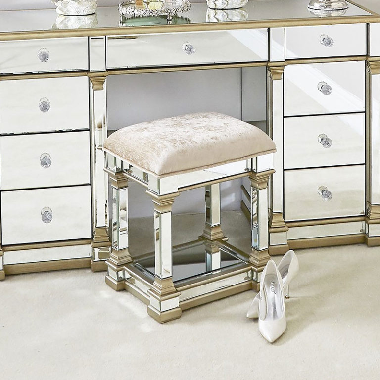 Athens Mirrored Dressing Stool in Champagne | Picture Perfect Home