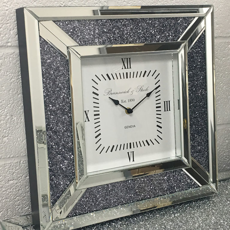 Diamond Glitter Mirrored Square Wall Clock | Picture Perfect Home