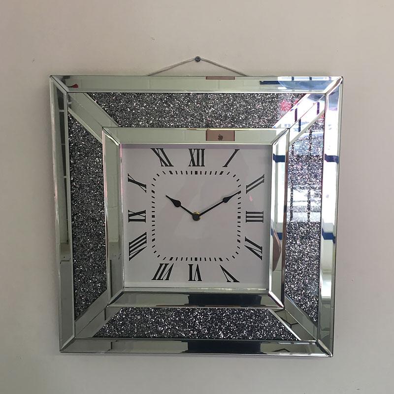 Diamond Crush Mirrored Square Wall Clock | Picture Perfect Home