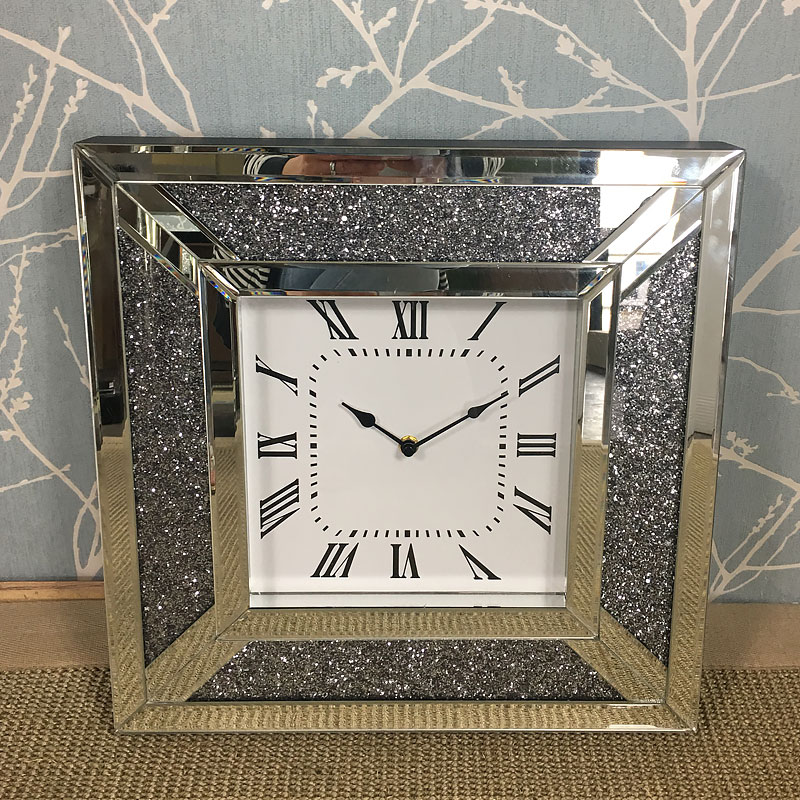 Diamond Crush Mirrored Square Wall Clock | Picture Perfect Home
