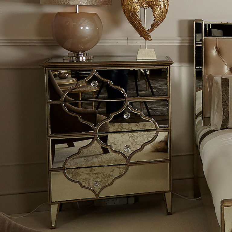 Sahara Marrakech Moroccan Gold Mirrored 4 Drawer Chest Of Drawers ...
