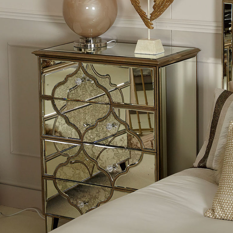 Sahara Marrakech Moroccan Gold Mirrored 4 Drawer Chest Of Drawers ...
