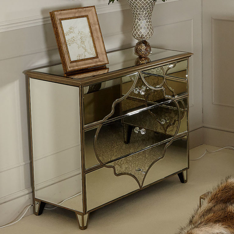 Sahara Marrakech Moroccan Gold Mirrored 4 Drawer Chest Of Drawers ...