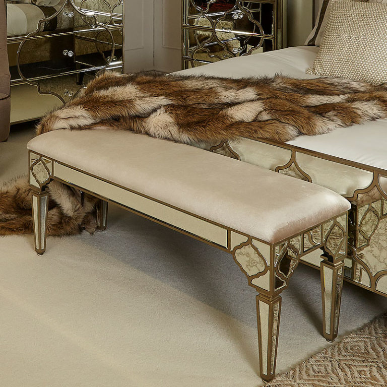 Sahara Marrakech Moroccan Gold Mirrored Upholstered Bench | Picture ...