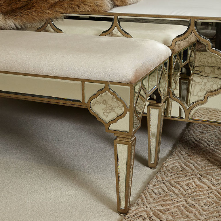 Sahara Marrakech Moroccan Gold Mirrored Upholstered Bench | Picture ...
