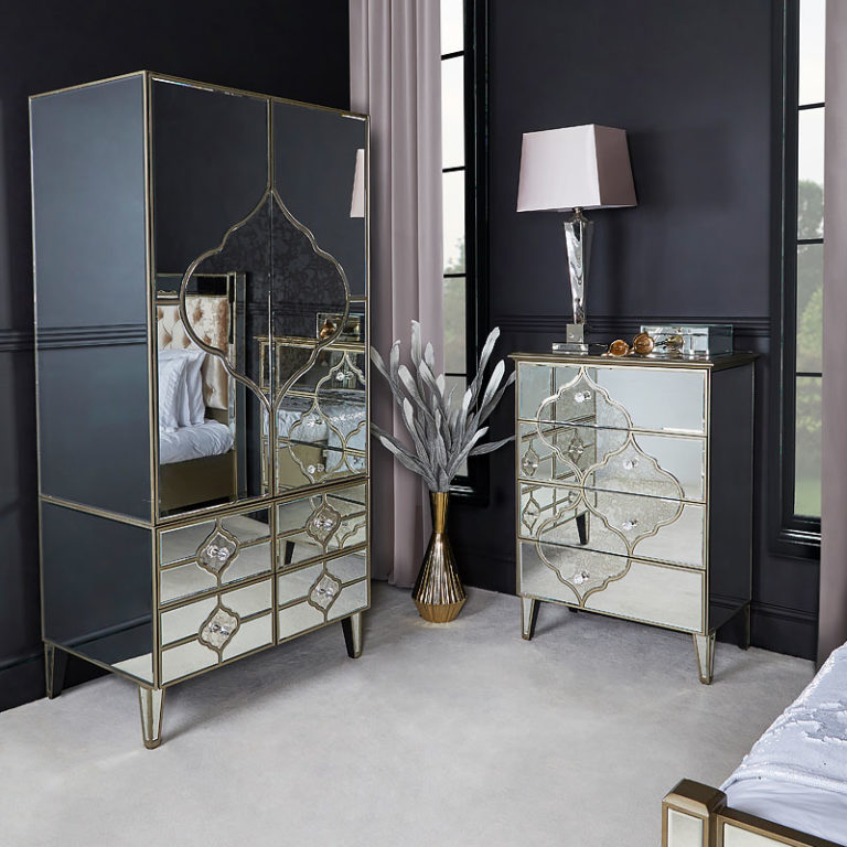 Sahara Marrakech Moroccan Gold Mirrored 4 Drawer Chest Of Drawers ...