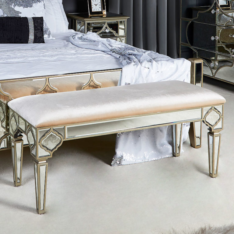 Sahara Marrakech Moroccan Gold Mirrored Upholstered Bench | Picture ...