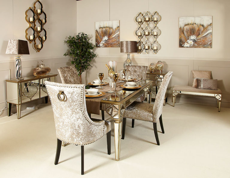 Sahara Marrakech Moroccan Gold Mirrored Dining Table | Picture Perfect Home