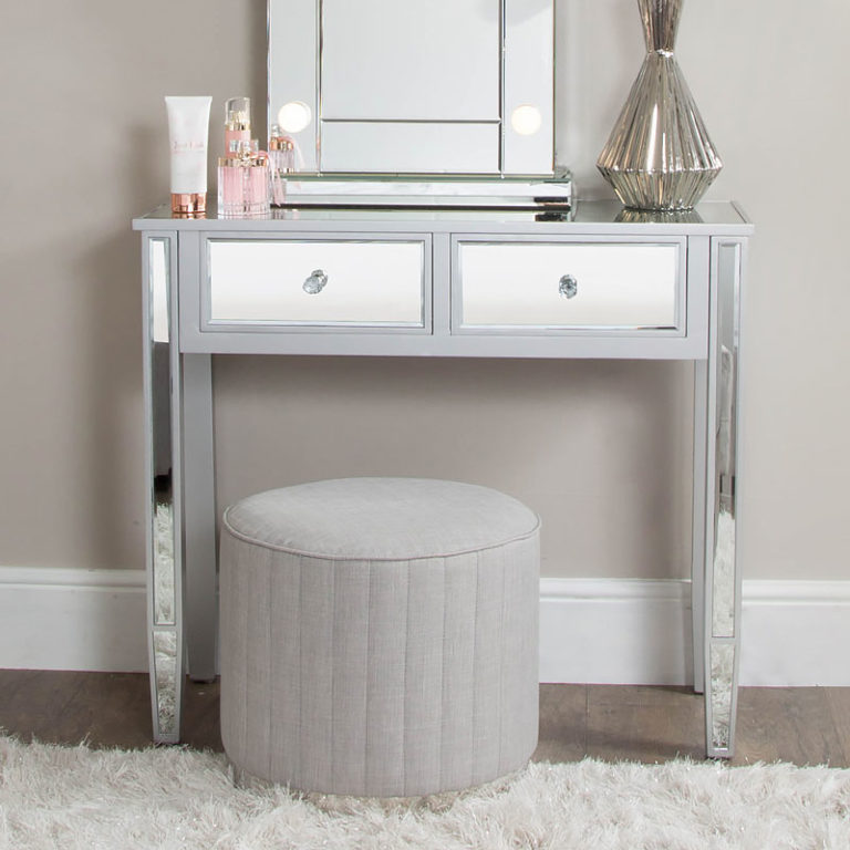 Georgia Silver Wood Trim Mirrored 2 Drawer Console Dressing Table ...