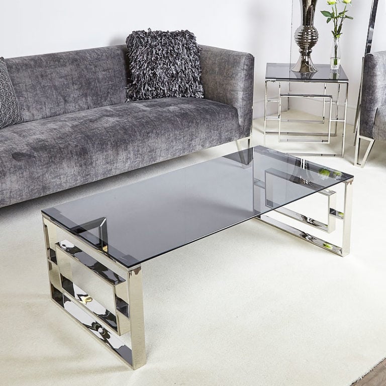Plaza Contemporary Stainless Steel Smoked Glass Lounge Coffee Table ...