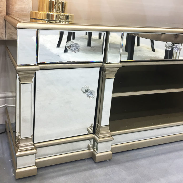 Athens Medium Gold Mirrored TV Entertainment Stand | Picture Perfect Home