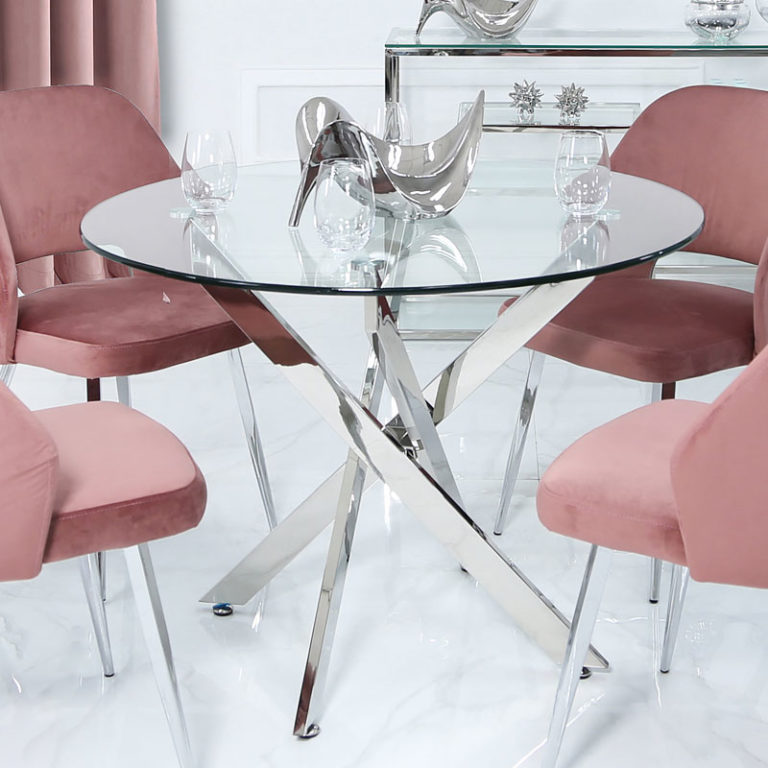 Aurelia Chrome And Glass Round Medium Dining Table | Picture Perfect Home