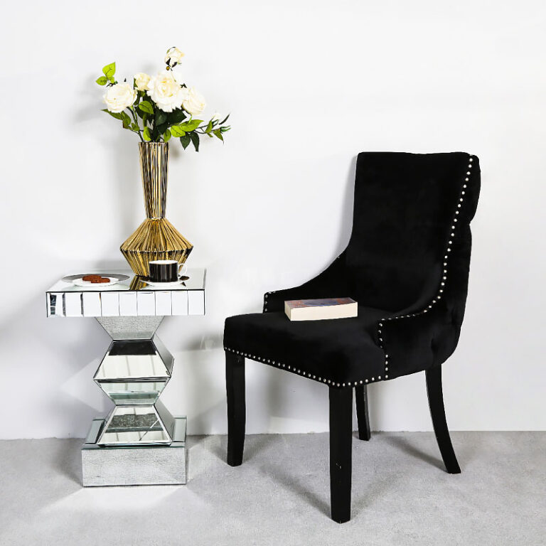 Set Of 2 Black on Black Chrome Stud Tufted Back Dining Chairs | Picture ...
