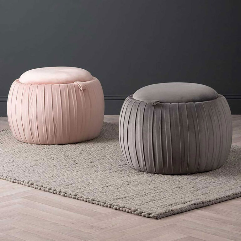Large Blush Pink Round Velvet Storage Stool In Plush Fabric | Picture ...