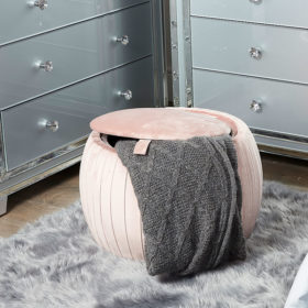 Large Blush Pink Round Velvet Storage Stool In Plush Fabric | Picture ...
