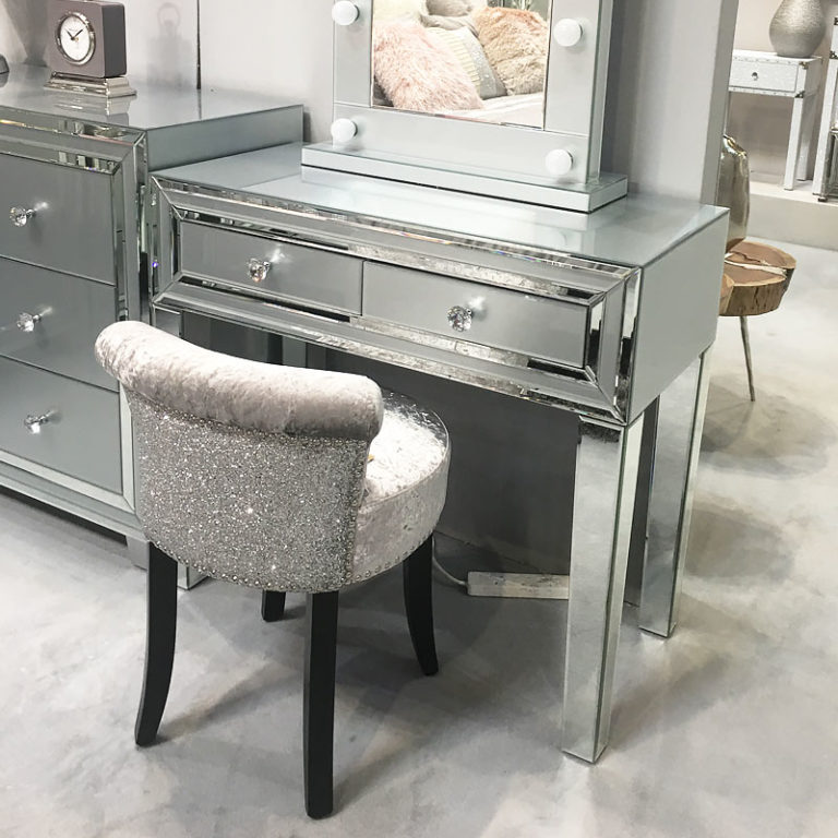 Madison Grey Glass Mirrored 2 Drawer Console Table Dressing Table ...
