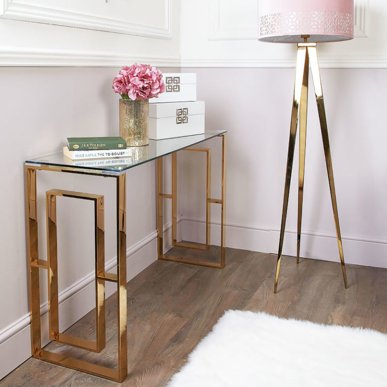 Plaza Gold Contemporary Clear Glass Console Display Table | Picture ...