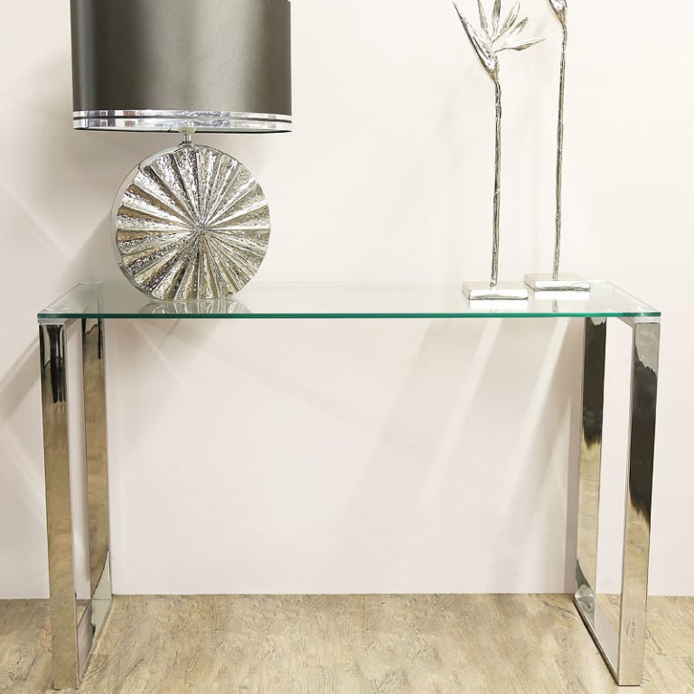 Harper Contemporary Stainless Steel Clear Glass Console Display Table ...