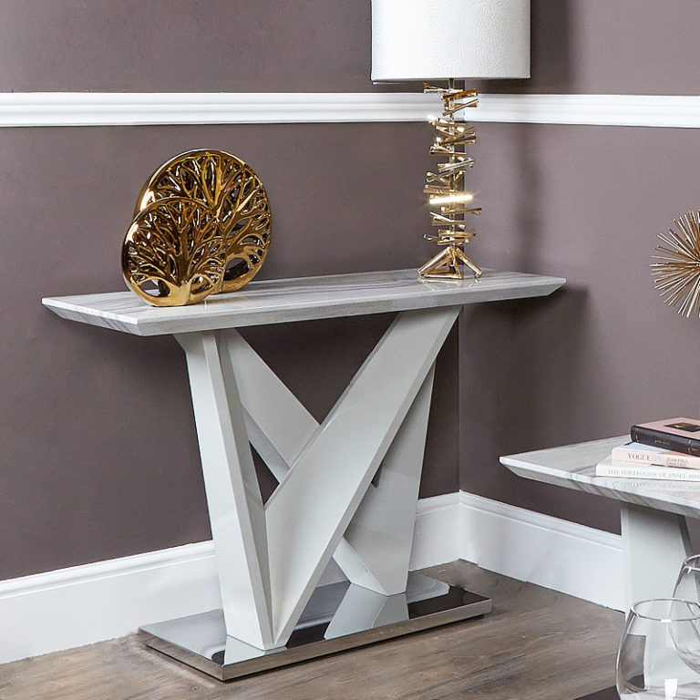 Blanche Marble Effect Console Table With A Chrome Foundation | Picture ...