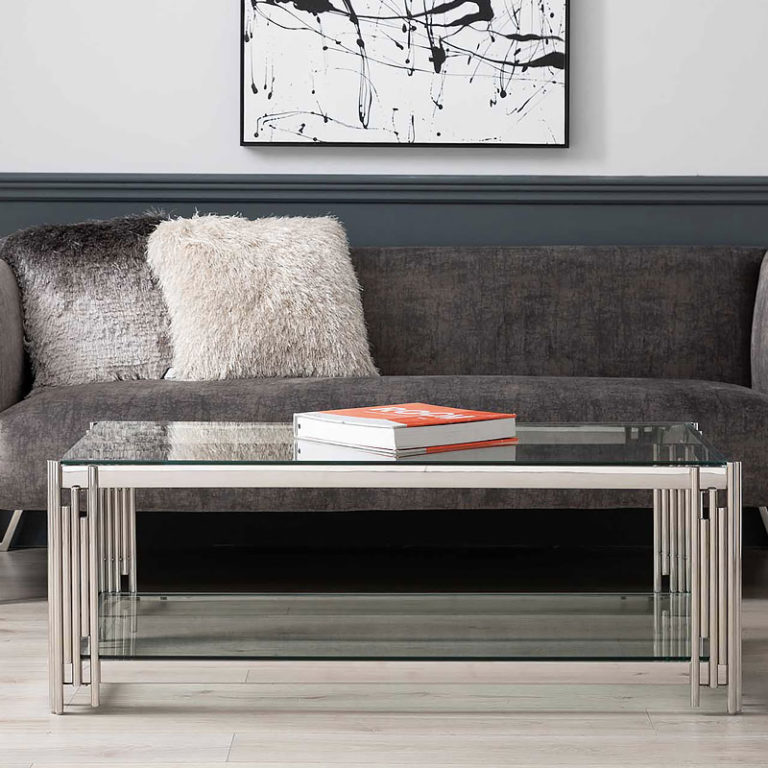 Colton Contemporary Stainless Steel And Glass Coffee Table | Picture ...