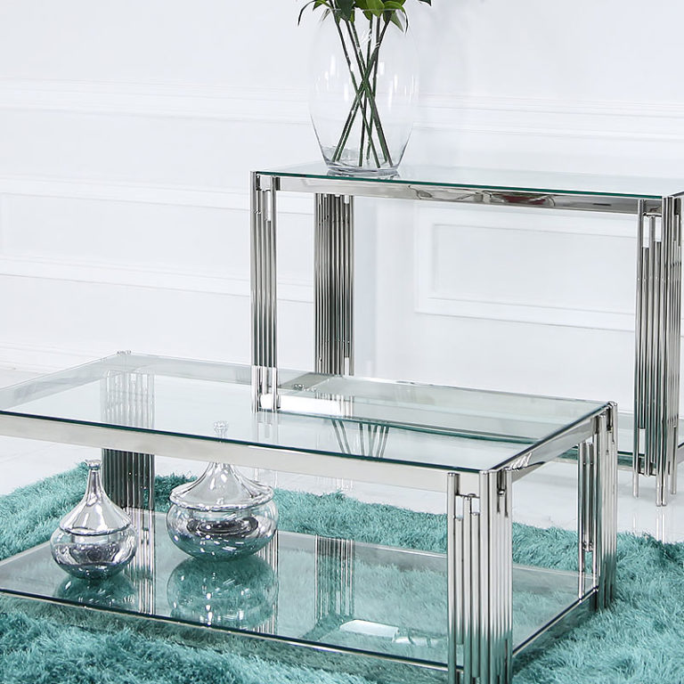Colton Contemporary Stainless Steel And Glass Coffee Table | Picture ...