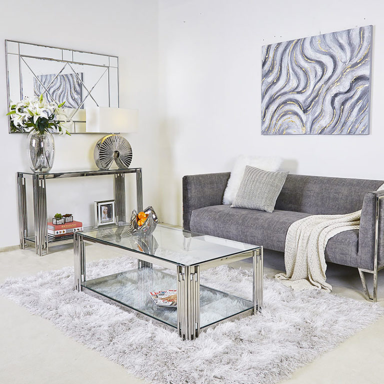 Colton Contemporary Stainless Steel And Glass Coffee Table | Picture ...
