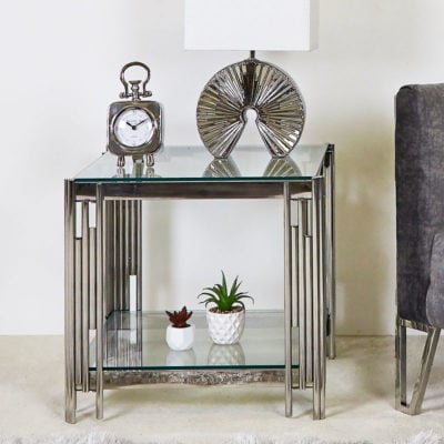 Colton Chrome And Glass Sofa Table Laptop Table Side End Table ...