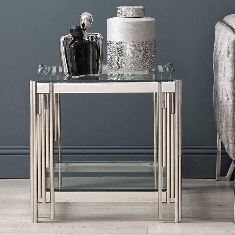 Colton Modern Stainless Steel And Clear Glass End Side Display Table ...