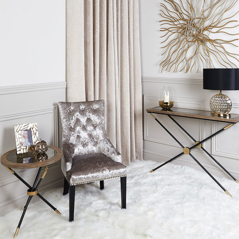 Byron End Table With A Black And Gold Frame And Wood And Glass Top ...