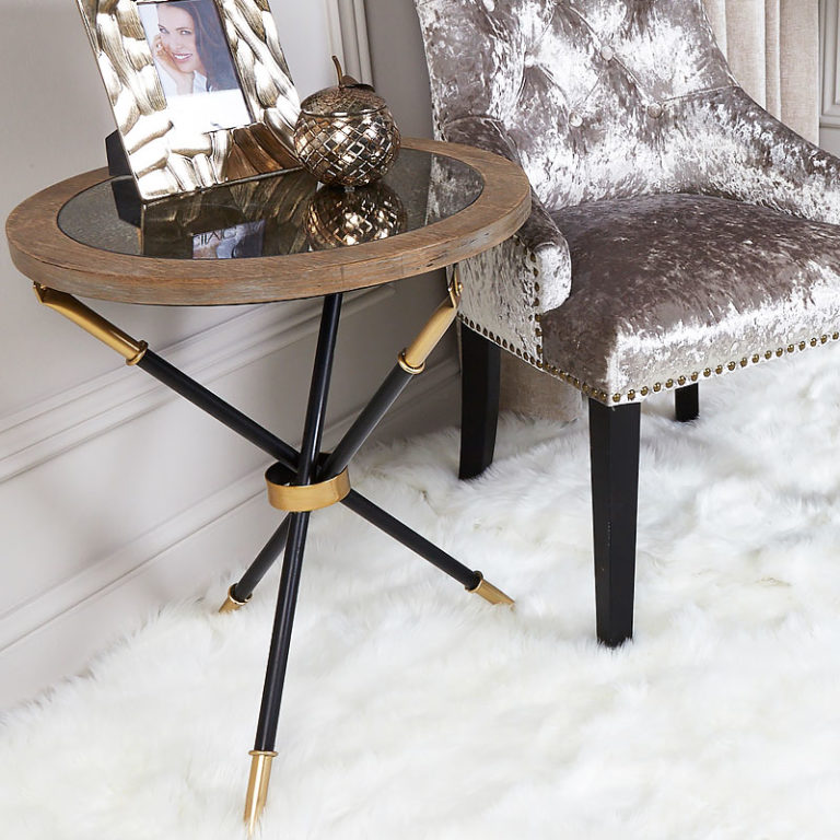 Byron End Table With A Black And Gold Frame And Wood And Glass Top ...