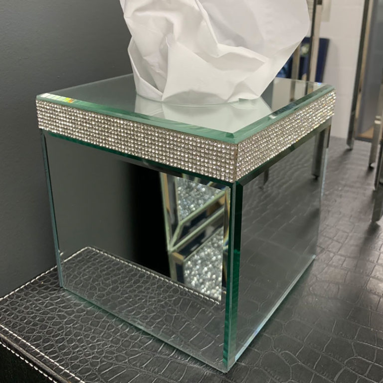 Diamond Glitz Mirrored Cube Tissue Box Holder | Picture Perfect Home