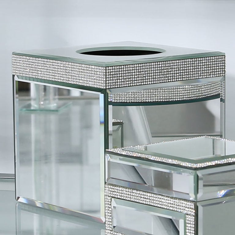 Diamond Glitz Mirrored Cube Tissue Box Holder | Picture Perfect Home