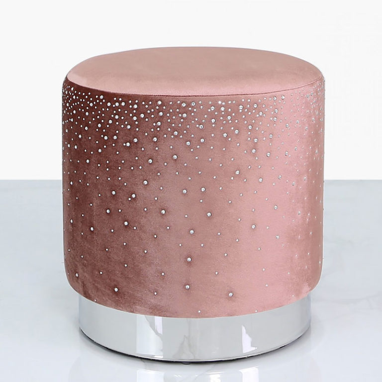 Salmon Pink Round Stool With Velvet Fabric Adorned With Sparkling ...