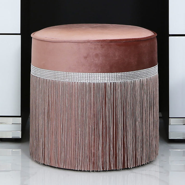 Salmon Pink Velvet Round Stool With A Glittering Diamante Band And ...