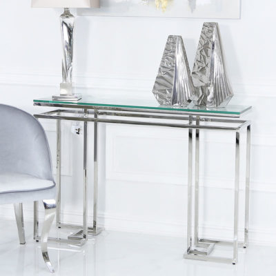 Plaza Contemporary Stainless Steel Smoked Glass Console Display Table ...