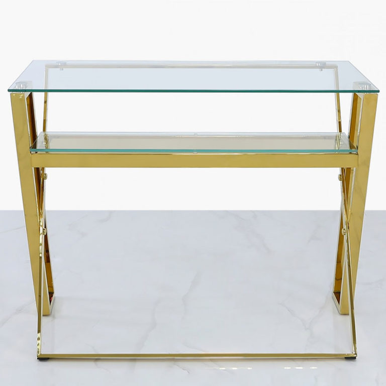 Plaza Gold Steel Office Desk With A Clear Tempered Glass Table Top ...