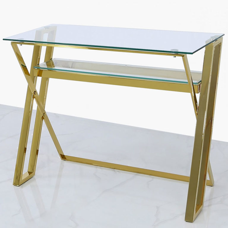 Plaza Gold Steel Office Desk With A Clear Tempered Glass Table Top ...