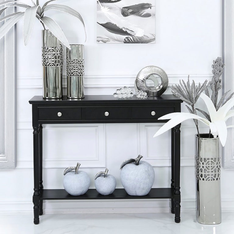 Arabella Black Wood Medium 3 Drawer Console Table Hallway Table ...