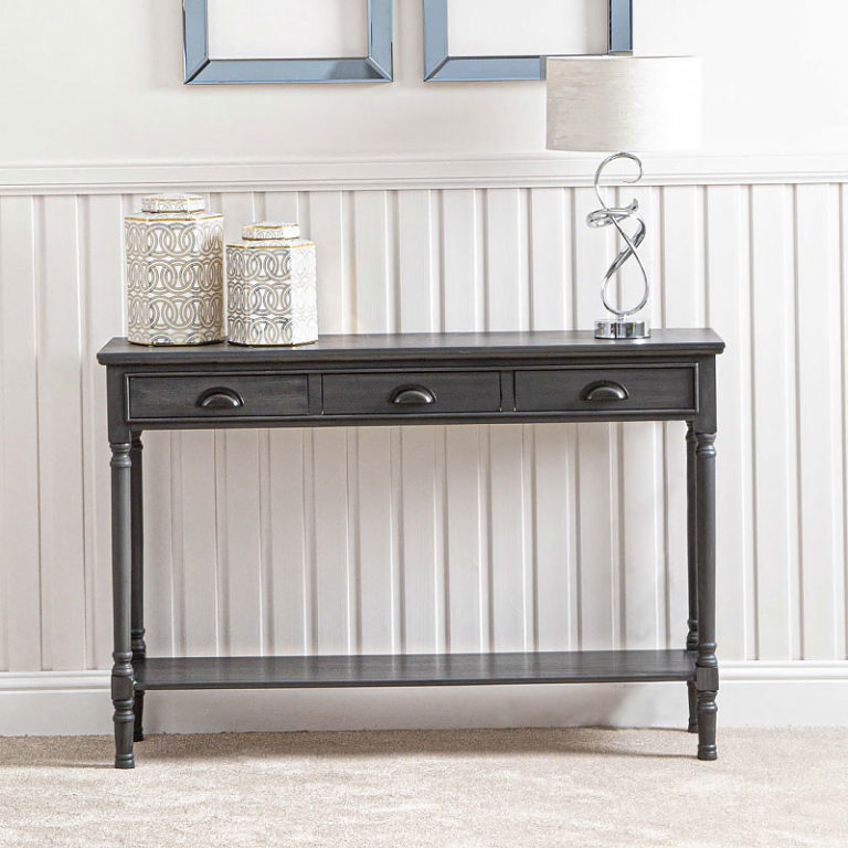 Arabella Grey Wood Large 3 Drawer Console Table Hallway Table | Picture ...