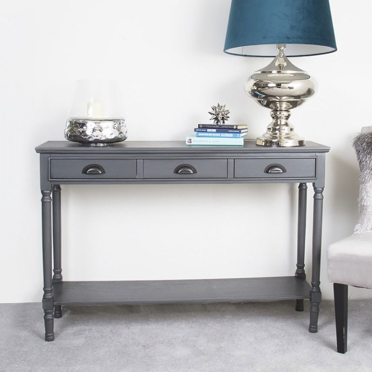 Arabella Taupe Wood Large 3 Drawer Console Table Hallway Table ...