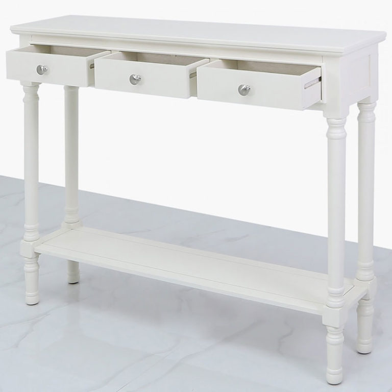 Arabella White Wood Medium 3 Drawer Console Table Hallway Table ...