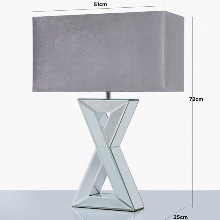 X Shape Mirrored Table Lamp With Rectangle Grey Velvet Shade 72cm ...