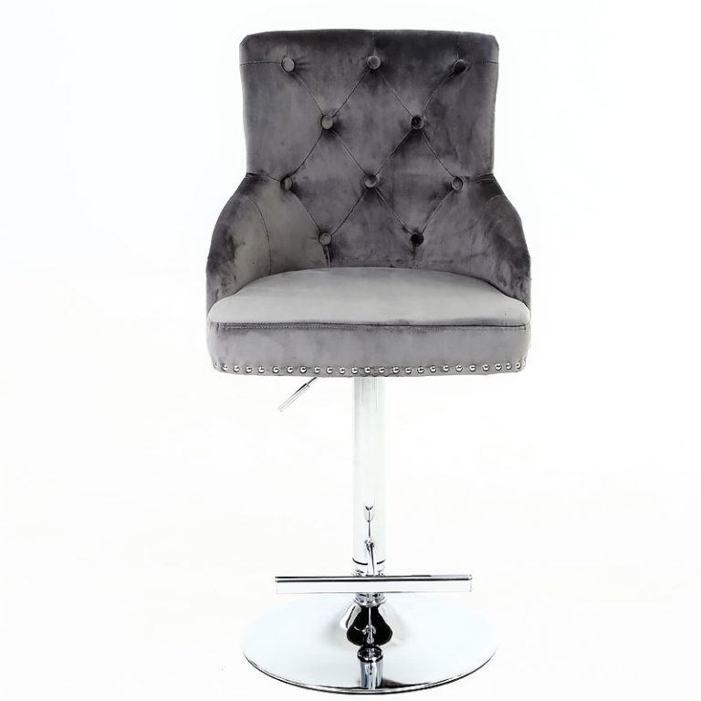 Camilla Grey Velvet And Chrome Bar Stool With A Lion Ring Knocker ...
