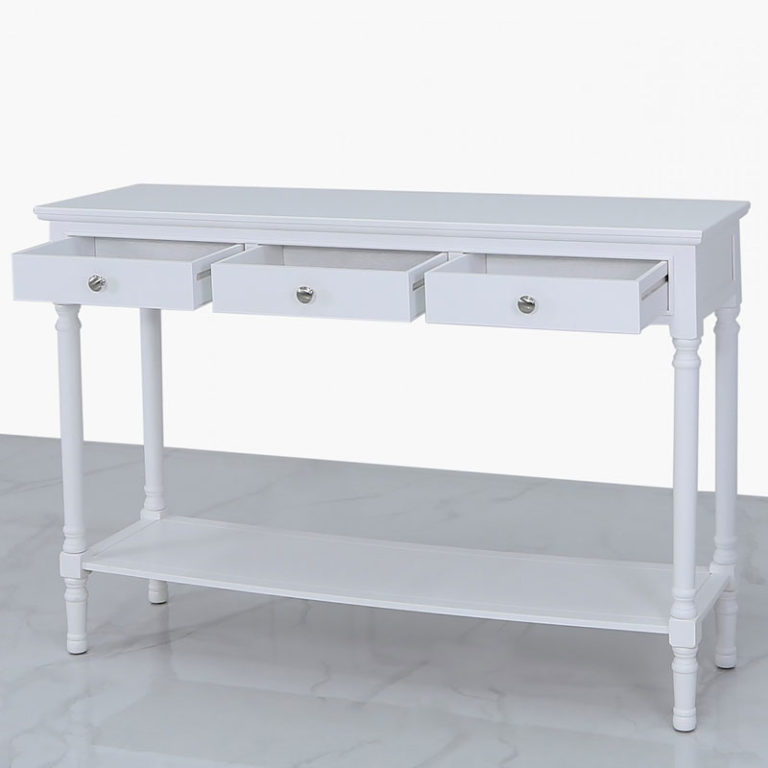 Arabella White Wood Large 3 Drawer Console Table Hallway Table ...