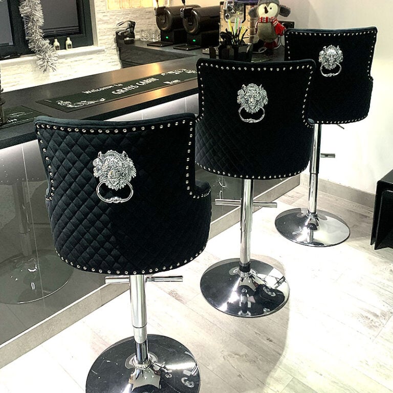 Camilla Black Velvet And Chrome Bar Stool With A Lion Ring Knocker ...